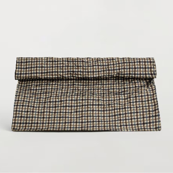 COS | Bags | Cos Plaid Oversized Crinkled Clutch Bag Beige Check | Poshmark
